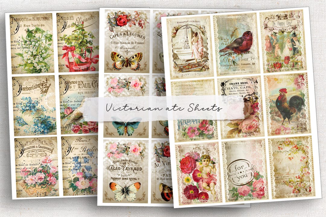 3 ATC Digital Collage Sheets, Gift Tags, Artist Trading Card Size ...