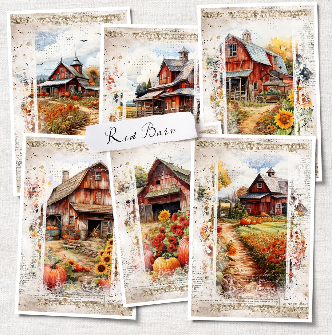 RED Barn/set/6 Junk Journal Papers for Scrapbooking, Floral Victorian ...