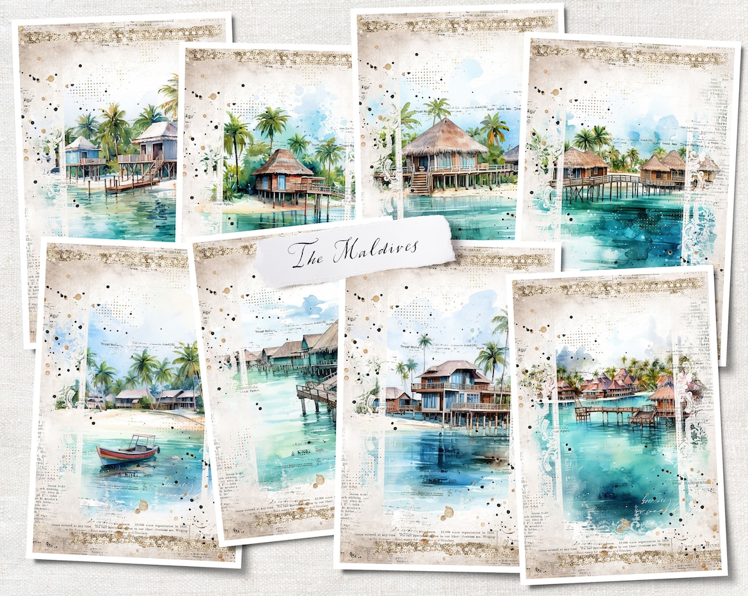 THE Maldives/set of 8 Filler Junk Journal Papers for Scrapbooking ...