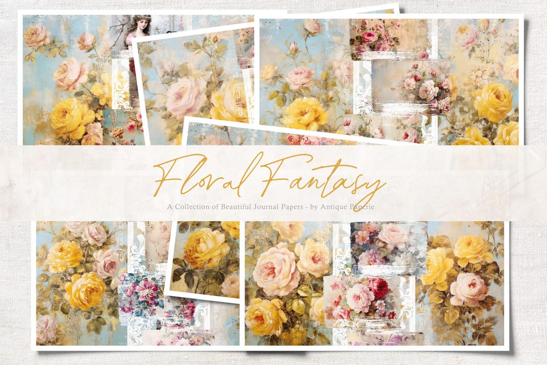 FLORAL FANTASY Patchwork JOURNAL Digital Collage Sheet Collection of 6 ...