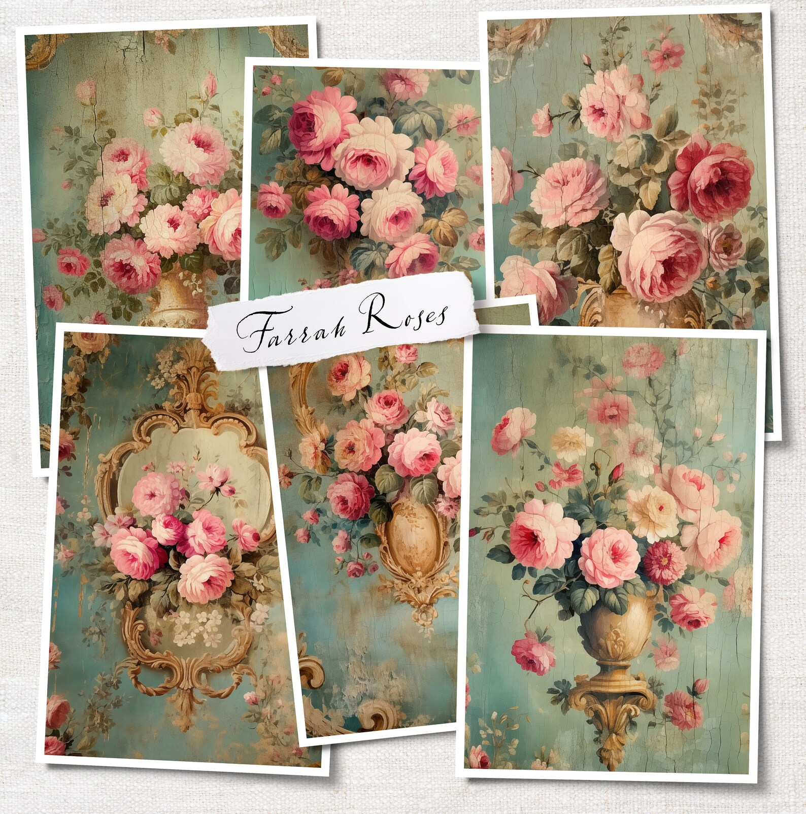 Farrah Roses Sweet Teals Digital Collage Sheet Collection of 6, Journal ...