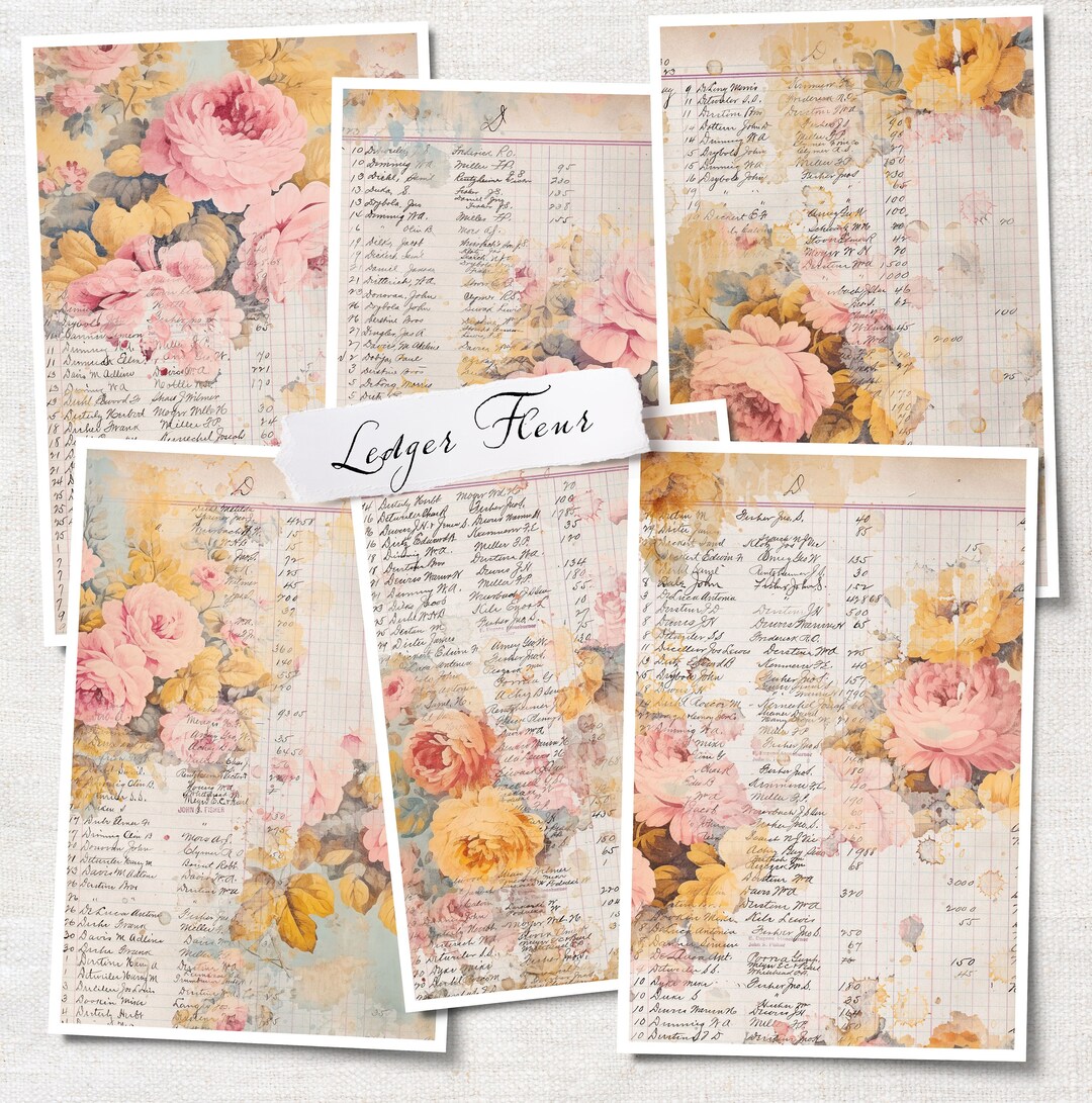 Ledger Fleur 8.5 X 11 Scrapbook Printable Paper, Set of 6, Journal ...