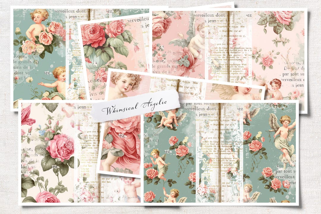 Whimsical ANGELIC Original JOURNAL Digital Collage Sheet Collection of ...