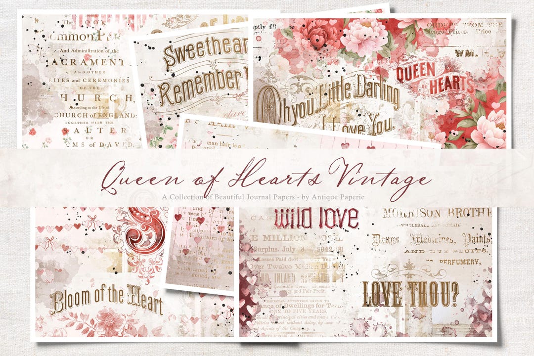 Queen of Hearts Digital Collage Sheet – Vintage Journal Ephemera ...