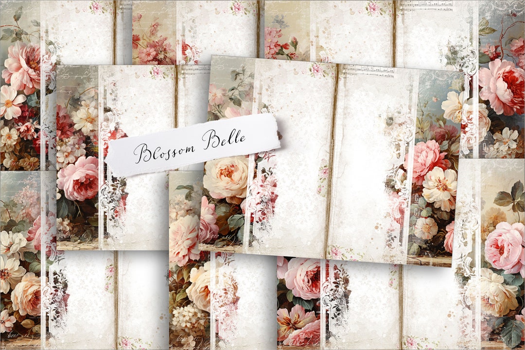 BLOSSOM BELLE Collection, Set of 10 Junk Journal Papers for ...