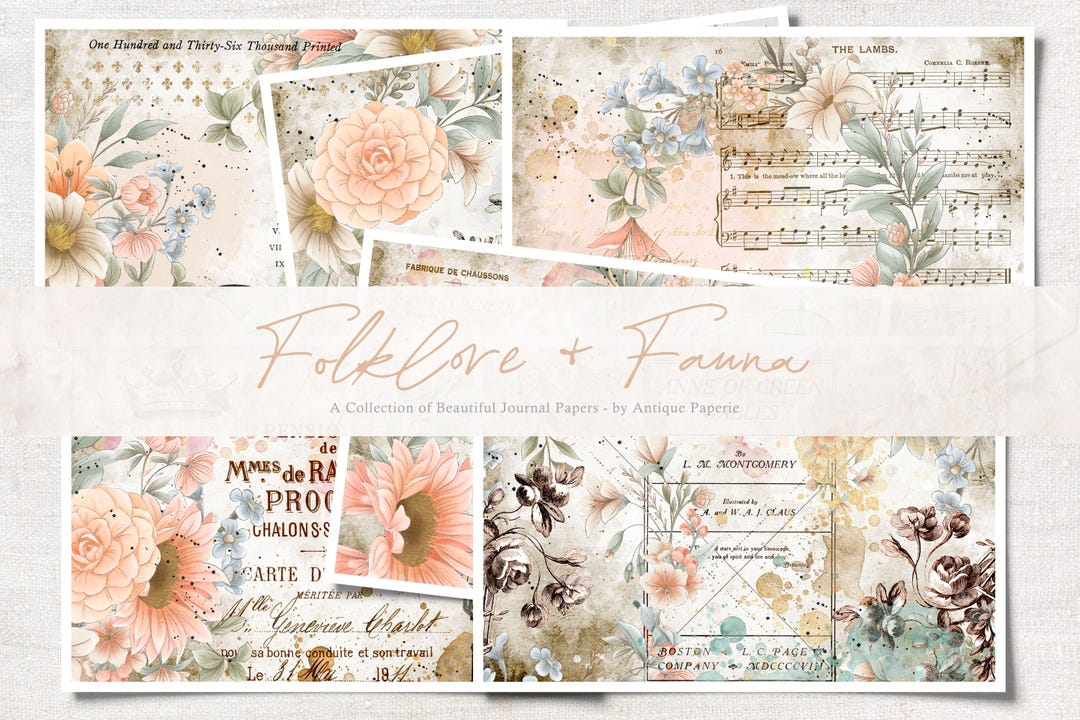 FOLKLORE & Fauna Original JOURNAL Digital Collage Sheet Collection of 6 ...