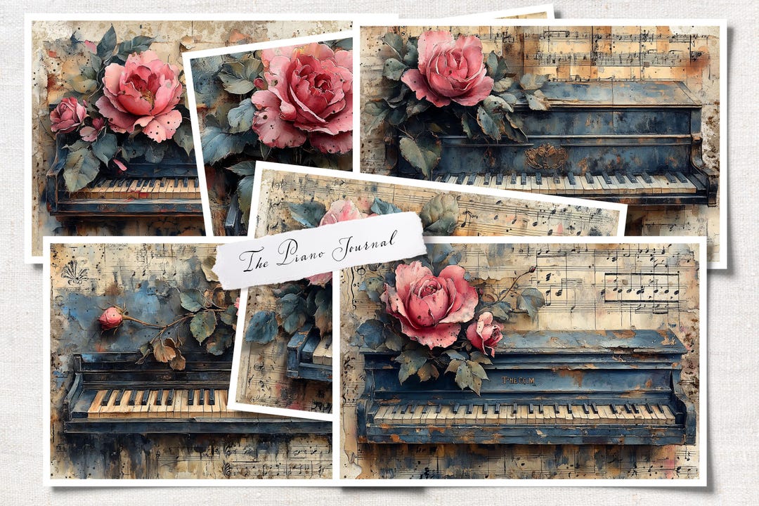 THE PIANO Original JOURNAL Digital Collage Sheet Collection of 6 ...