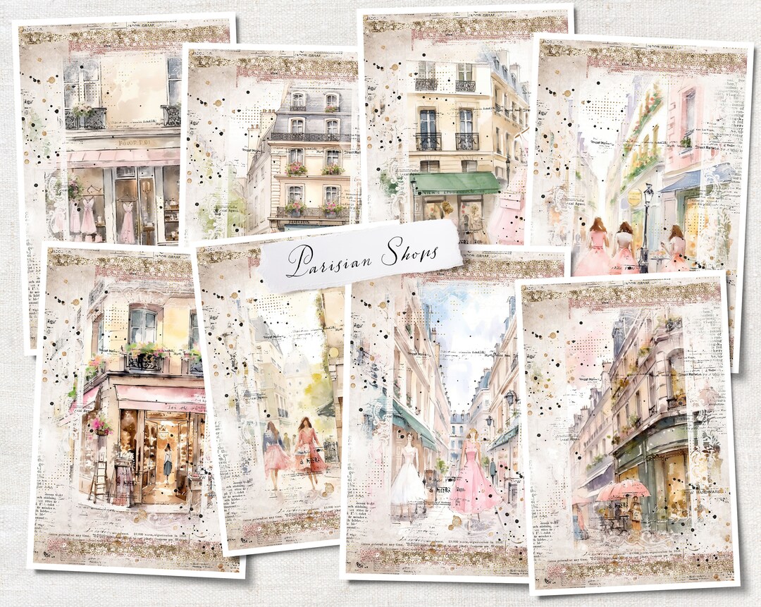 PARISIAN Shops/set of 8 Filler Junk Journal Papers for Scrapbooking ...