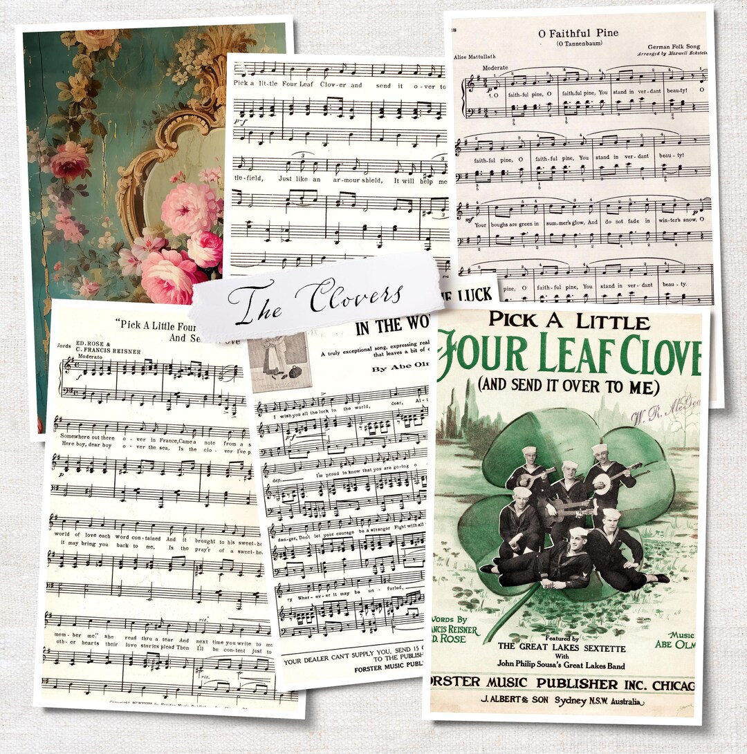 Random Mix - Four Leaf Clovers Music Sheet Digital Collage Sheet ...