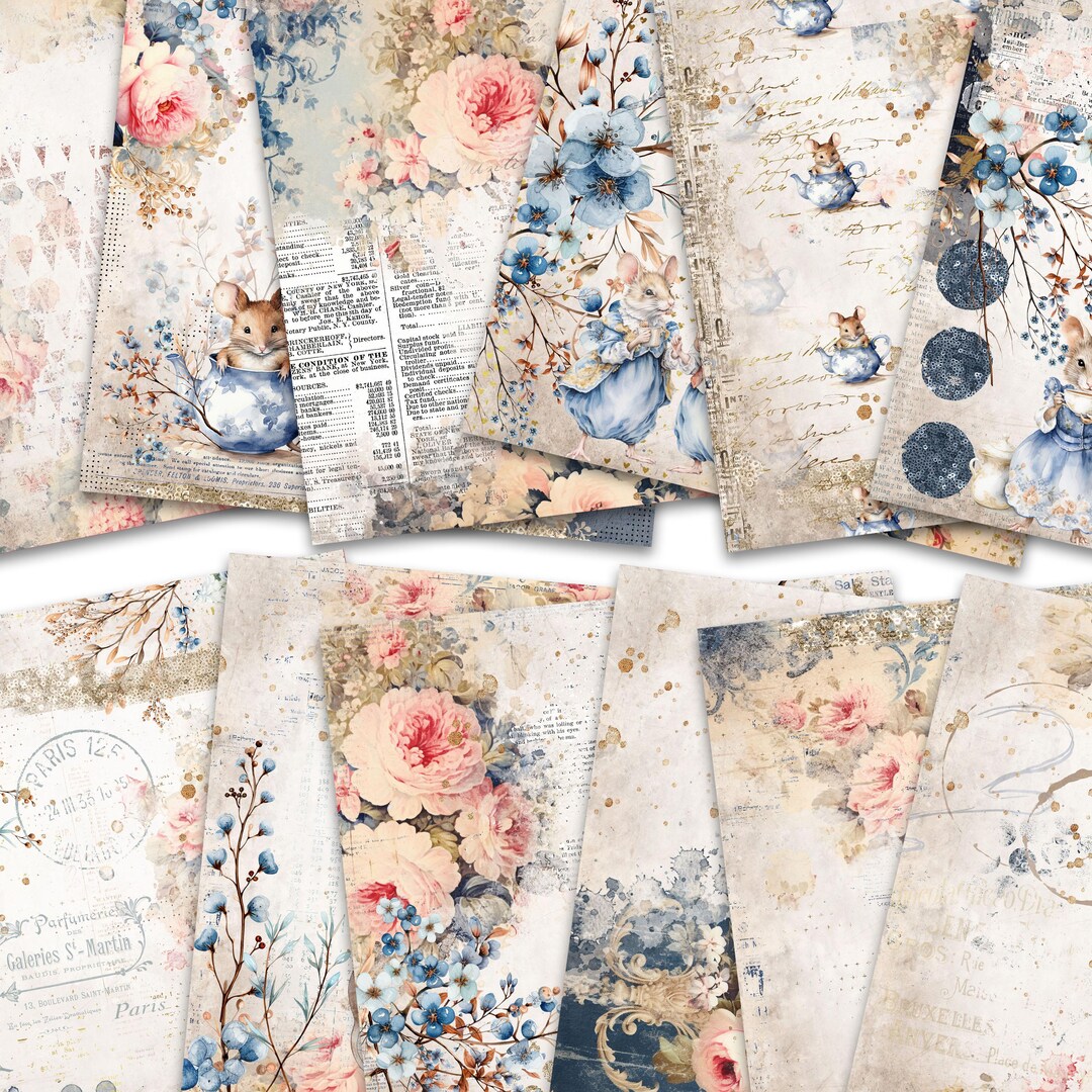 Little Blue Mouse Scrapbook Paper: Victorian Ephemera (digital Download ...