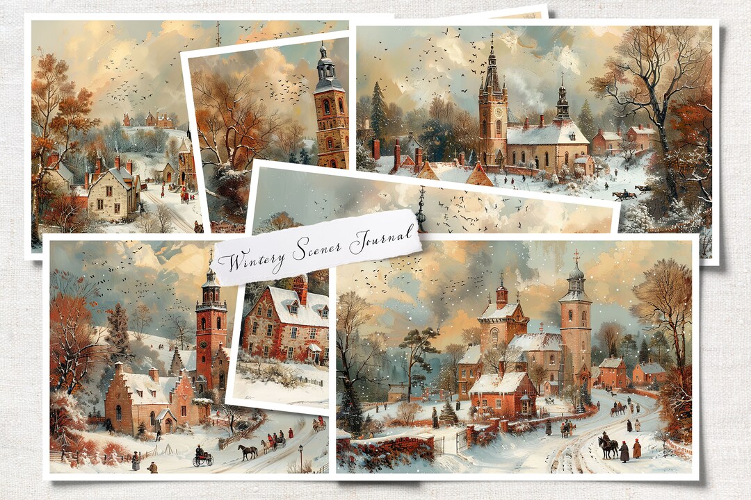 WINTERY Victorian SCENES, JOURNAL Digital Collage Sheet Collection of 6 ...
