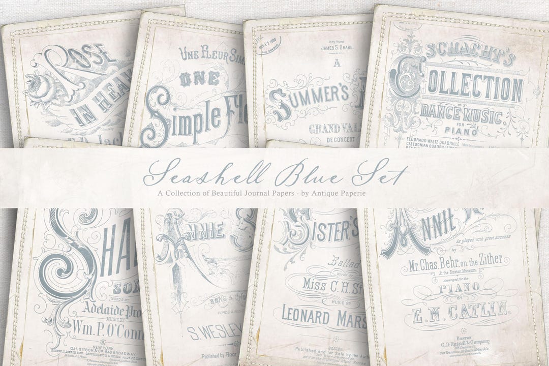 Seashell Blue Music Sheet Journal Pages, Digital Collage - Etsy