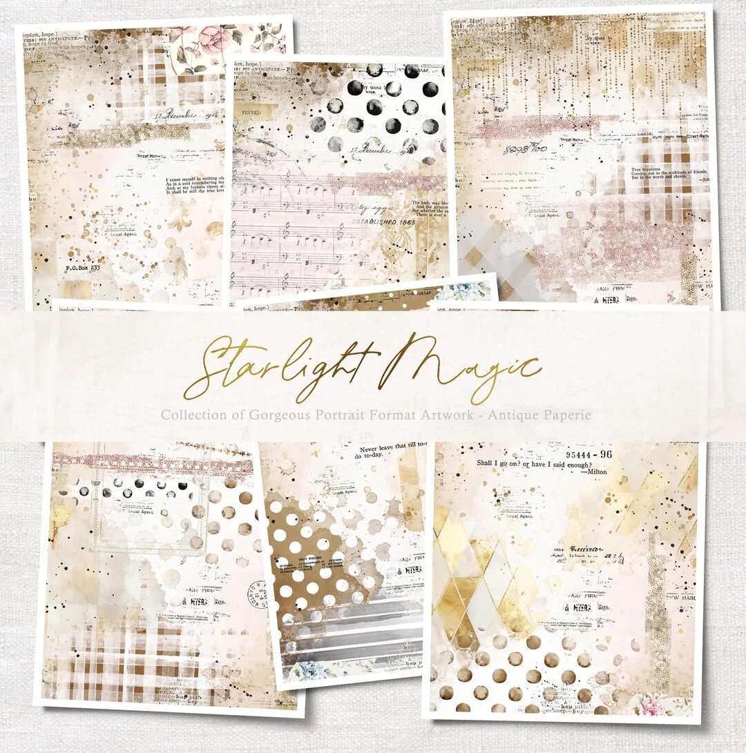 Pink and Gold Starlight Digital Collage Sheet: Scrapbook Journal Paper ...