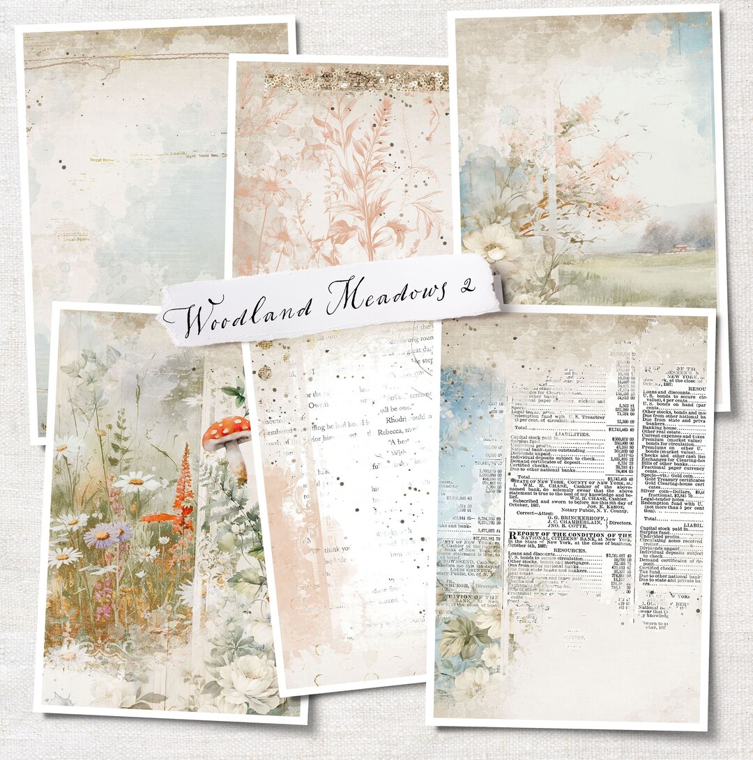 WOODLAND MEADOWS 2 Set/6 Junk Journal Papers for Scrapbooking, Floral ...