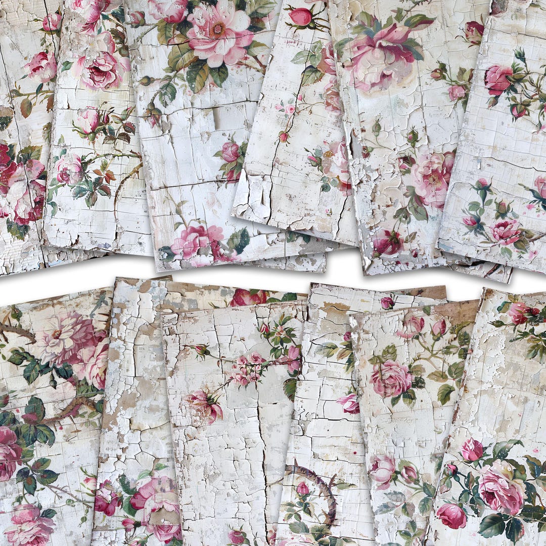 Old Chippy Roses Digital Collage Sheet Collection of 12, Journal ...