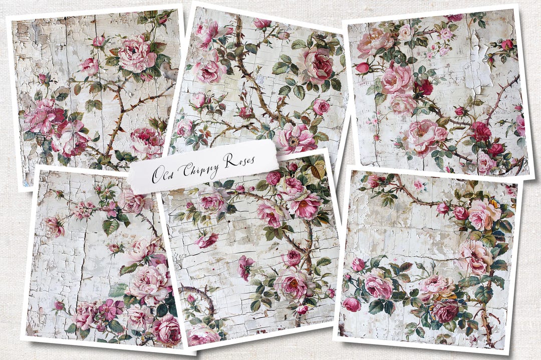 Old Chippy Roses Digital Collage Sheet Collection of 6, Journal ...