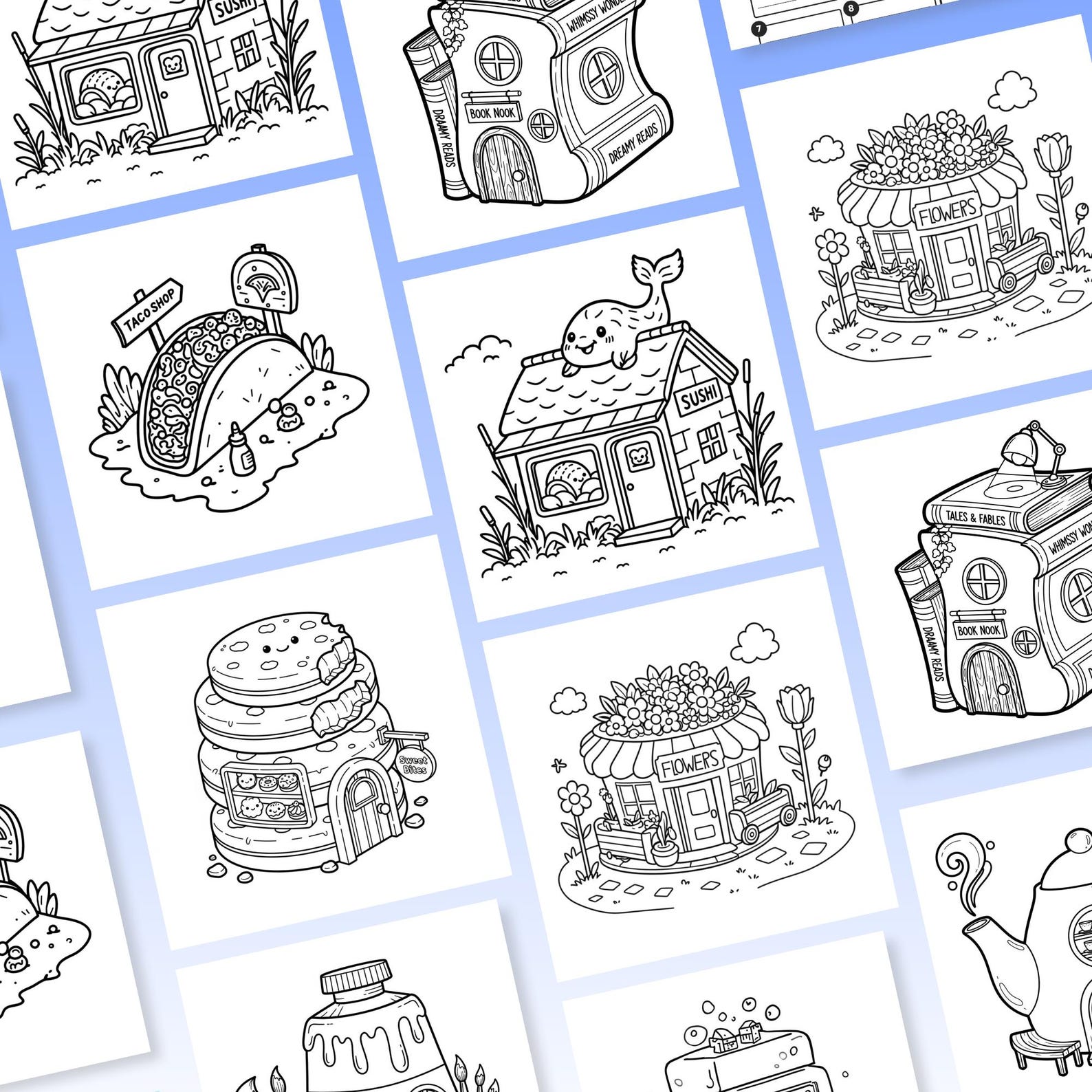 151 Tiny Shops Coloring Book for Kids – Bold & Easy Cute Shop Coloring ...
