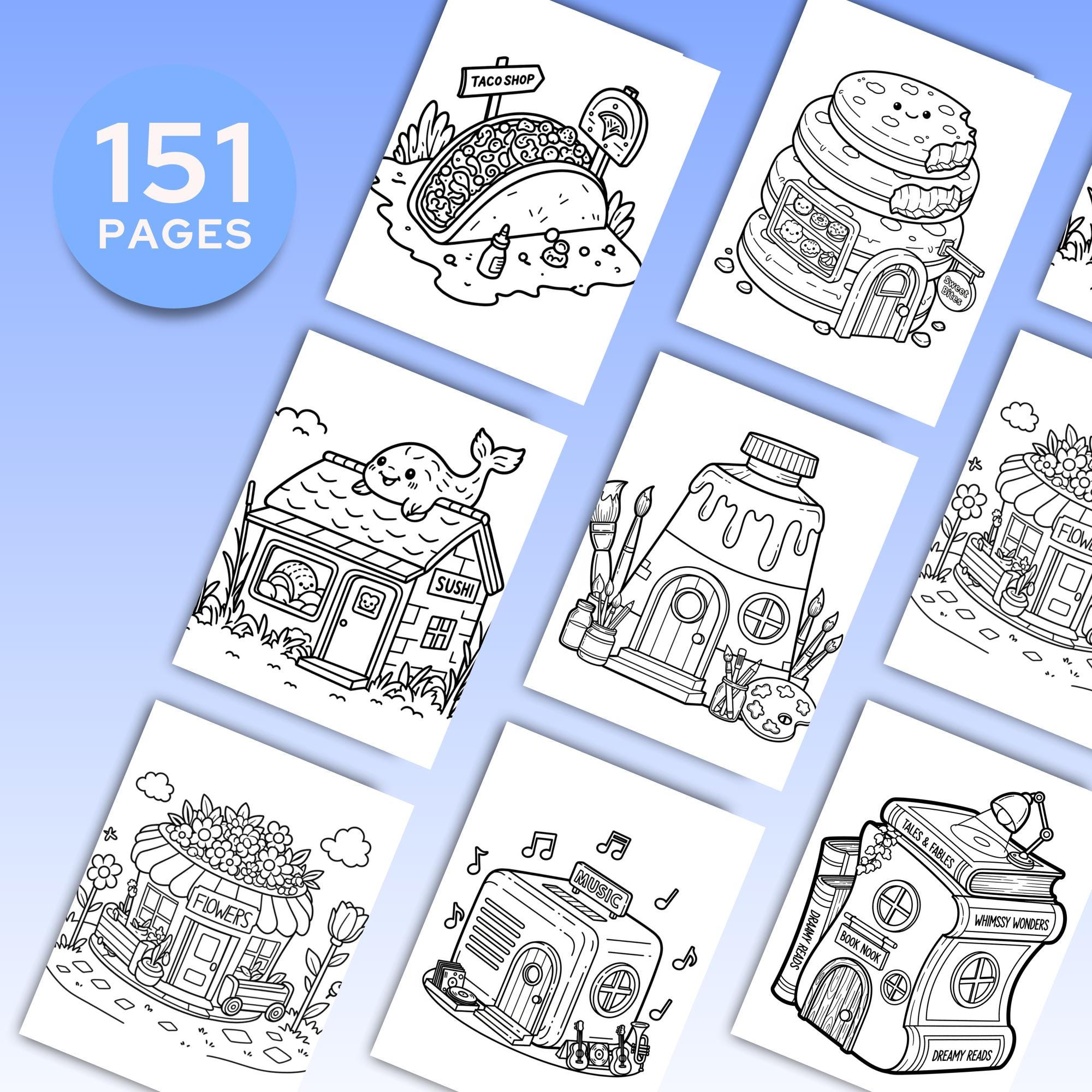 151 Tiny Shops Coloring Book for Kids – Bold & Easy Cute Shop Coloring ...