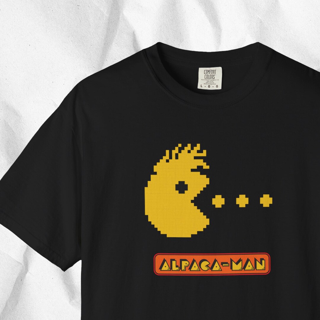 Alpaca Man Video Game T-shirt | Garment-dyed Tee | Pac Man Alpaca Hair ...