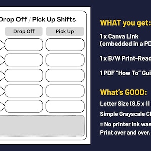 Editable Kids Pick up Drop off Chart: Visible Weekly Schedule (canva ...