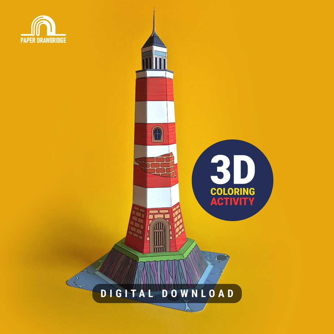 3D Lighthouse Coloring Page | DIY Printable Kit (digital Download) - Etsy
