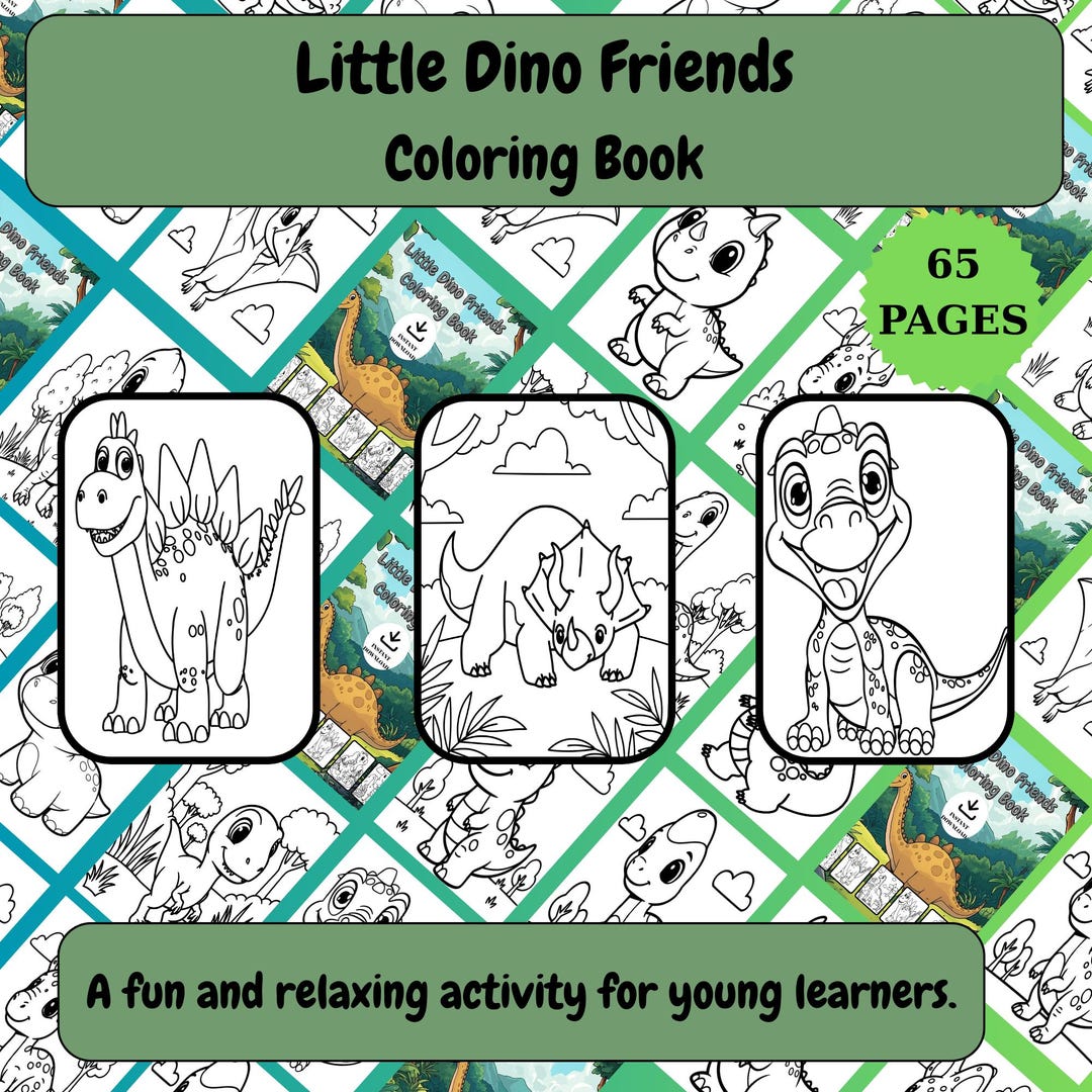 Cute Dinosaur Coloring Book for Kids – 65 Fun & Easy Pages, Printable ...