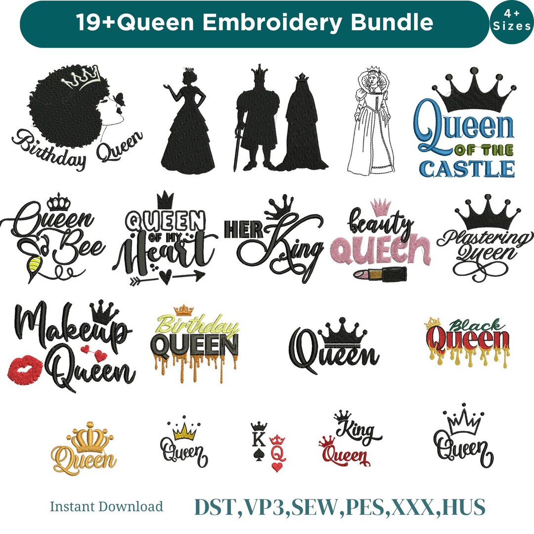 King and Queen Embroidery Designs Bundle, 19 Sizes, King and Queen ...