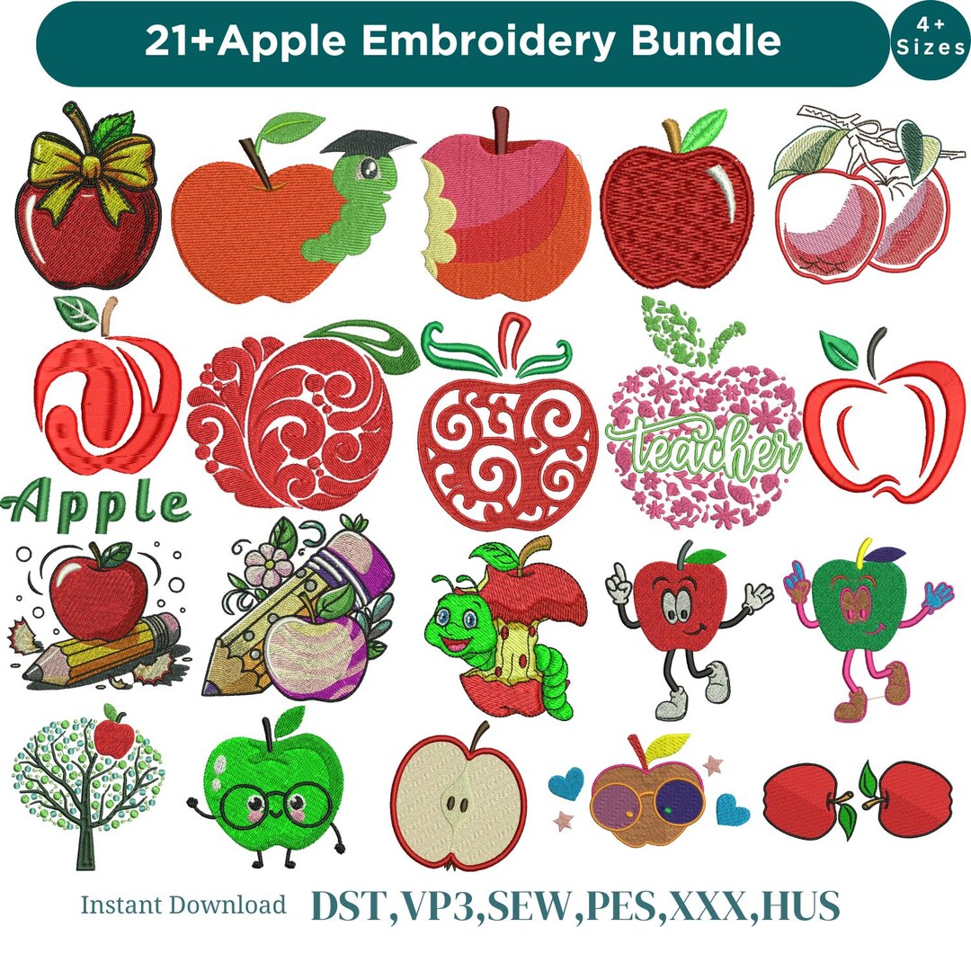 Apple Machine Embroidery Cute Red Apple Embroidery Apple on Tree ...