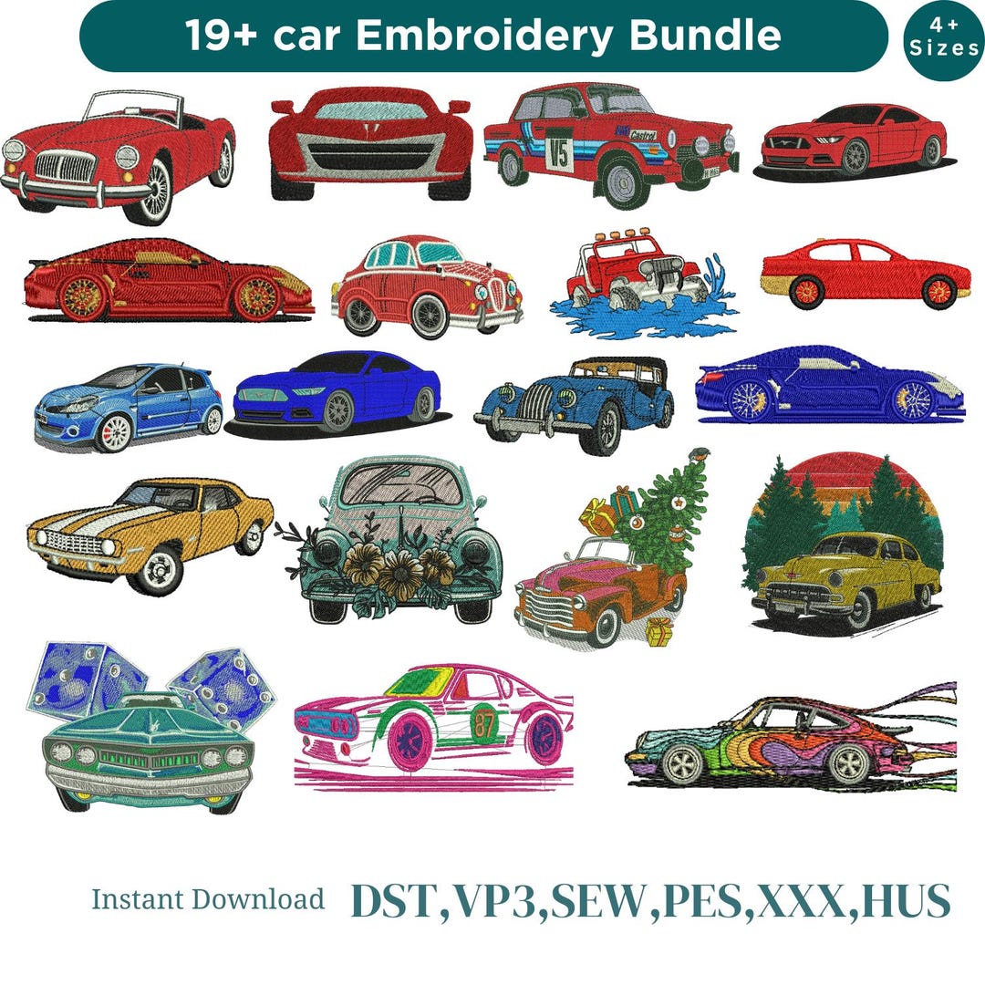 Muscle Car Embroidery Design Bundle: Mustang, Floral Car Silhouette ...