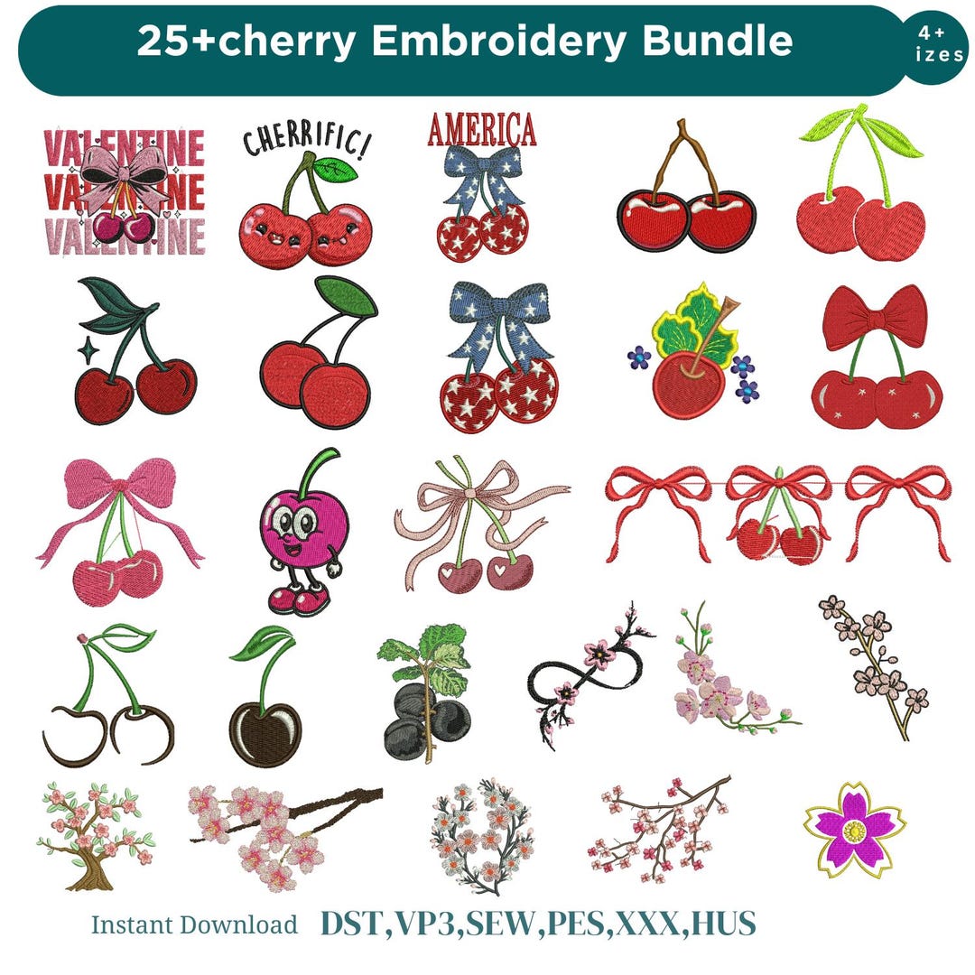 Cherry Machine Embroidery Design Cute Floral Cherry Embroidery Red ...