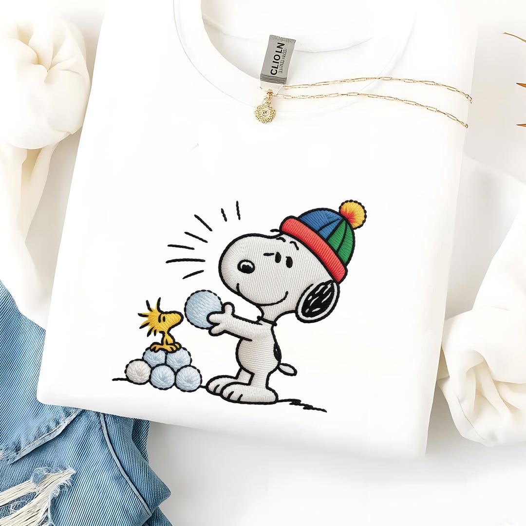 Snoopy Woodstock Snowball Embroidery Design, Peanuts Winter Machine ...