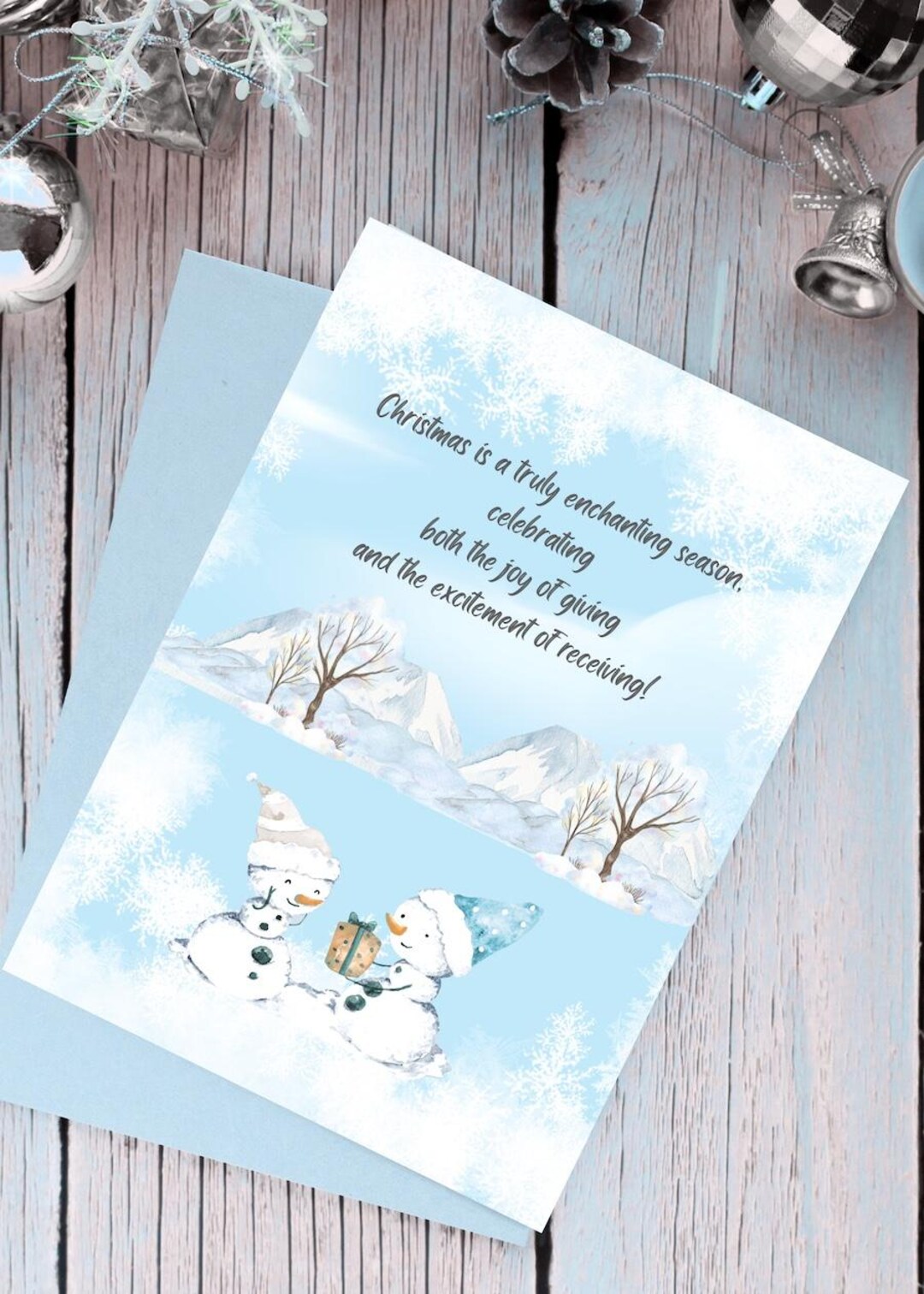 Snowman Christmas Card Printable Winter Wonderland Digital Holiday Card ...
