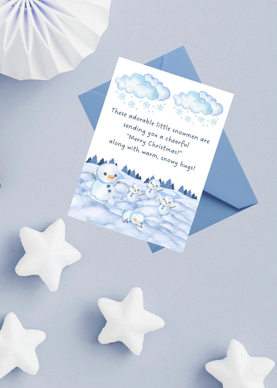 Snowman Family Christmas Card Printable Winter Holiday Greeting Digital ...