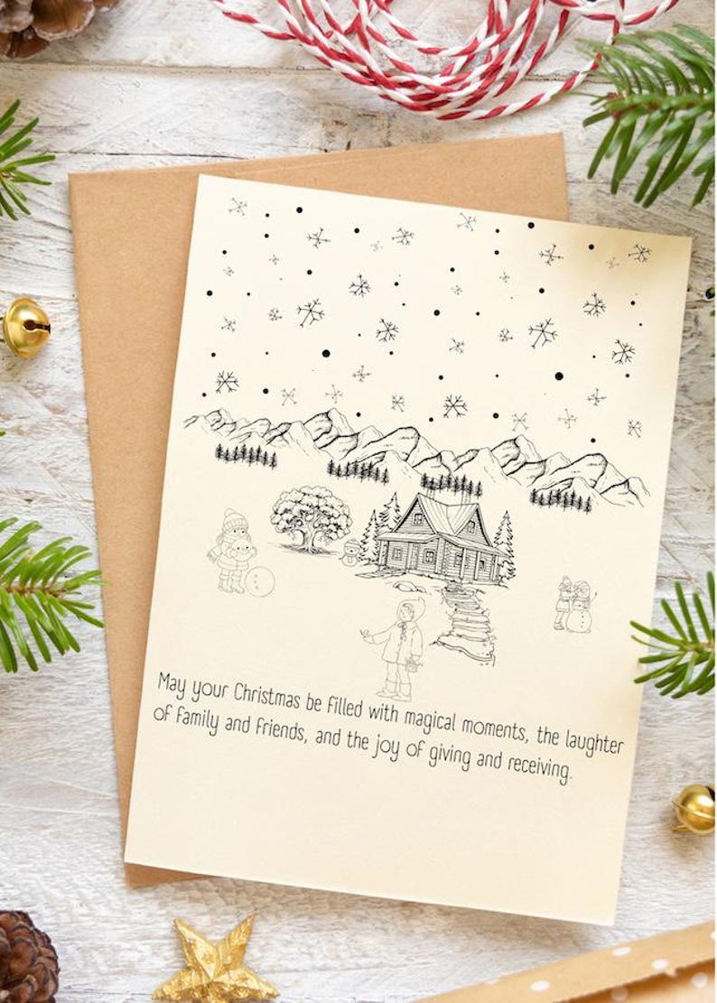 Colorable Christmas Card Printable Holiday Greeting Download Family ...