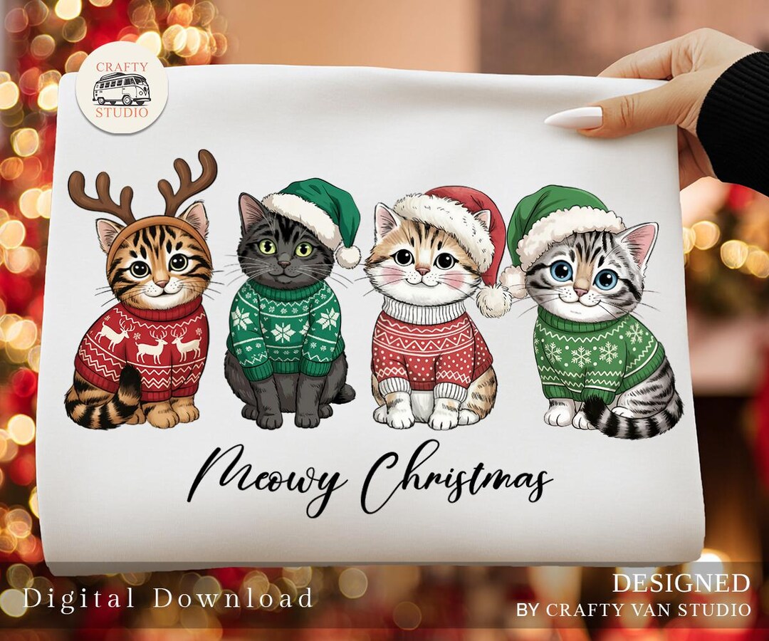 Meowy Christmas Cats PNG, Christmas Cat Png, Cute Cats With Santa Claus ...