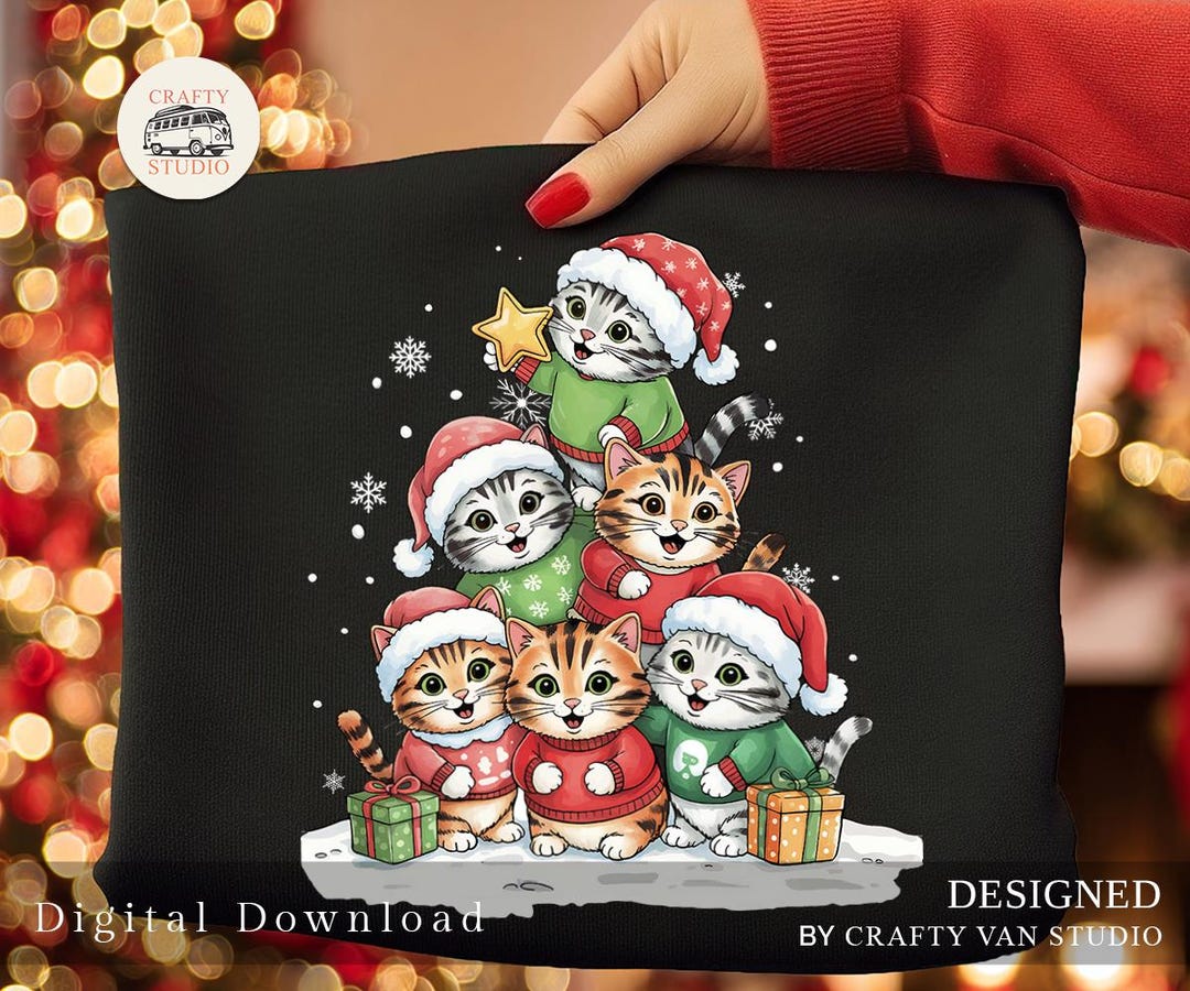 Meowy Christmas Tree PNG, Cute Christmas Cat Png, Cats With Santa Hat ...