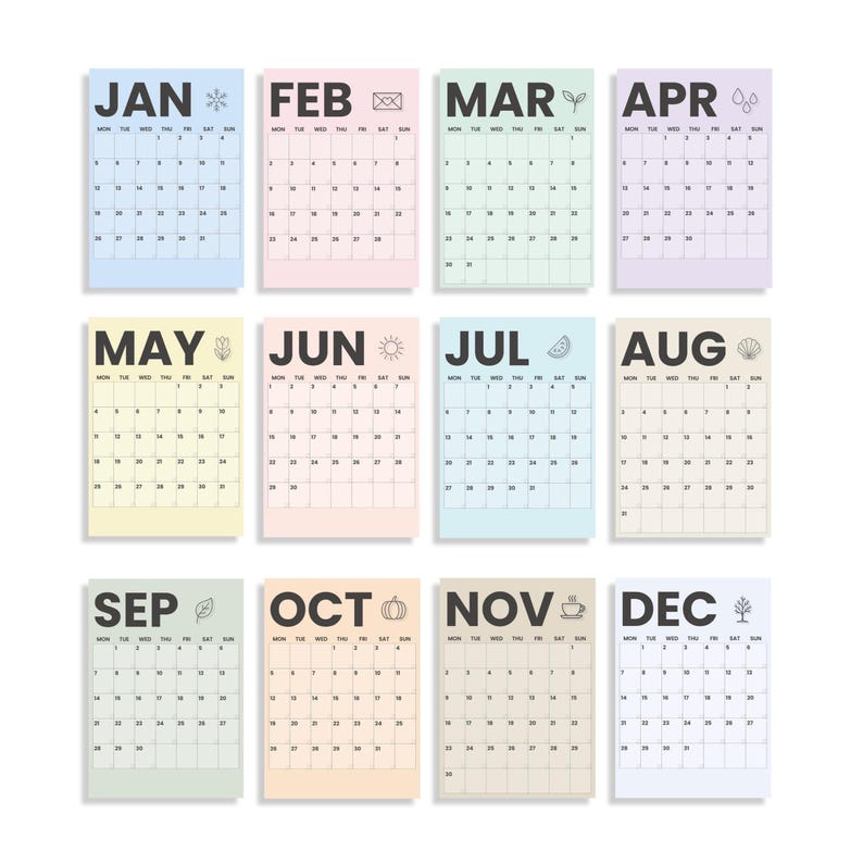 2026 Printable Calendar | Pastel Monthly Wall Planner (digital Download ...