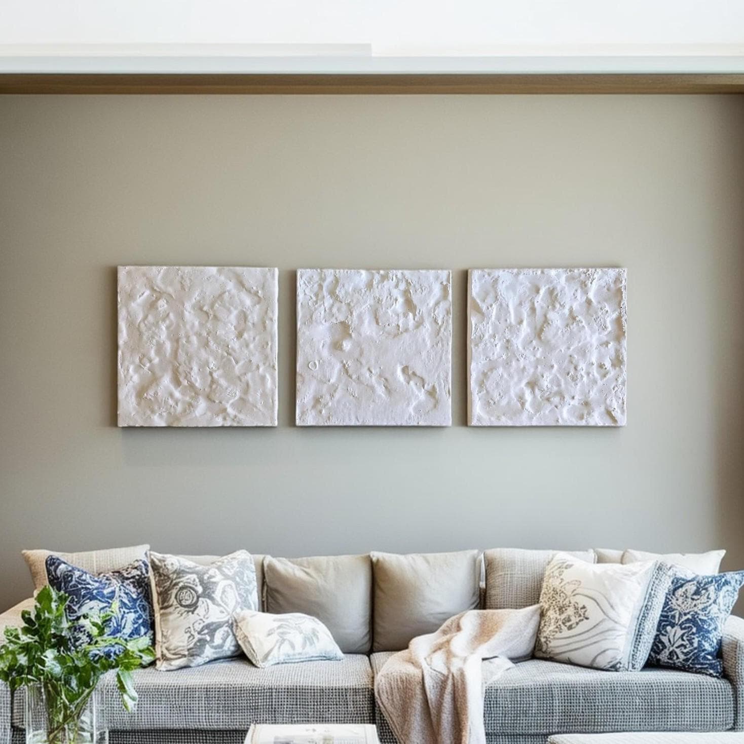 Stone Textured Wabi-sabi Wall Sculpture: 3-piece Plaster Sculpture Set ...