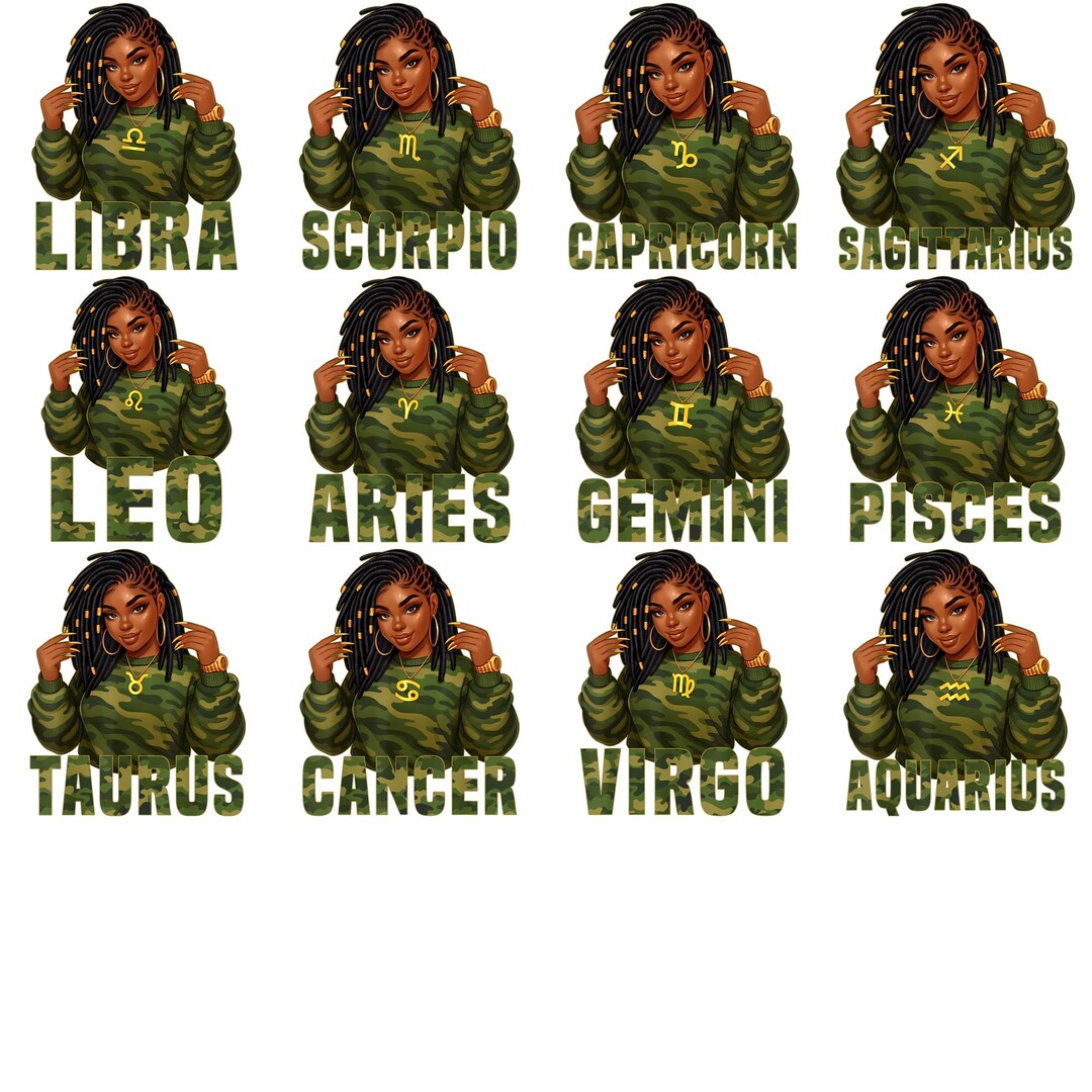Queen Loc’d Black Woman PNG, Camo Zodiac Dreadlocks Queen Clipart ...