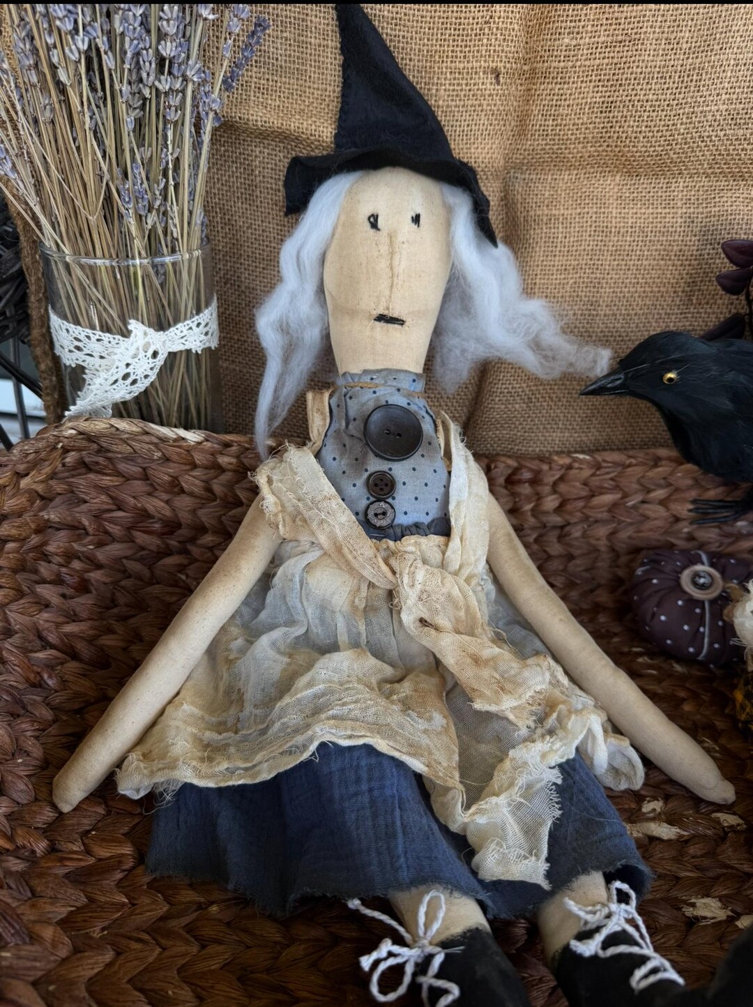 Primitive Witch Doll MORWEN – Handmade Folk Art Doll, Coffee & Cinnamon ...