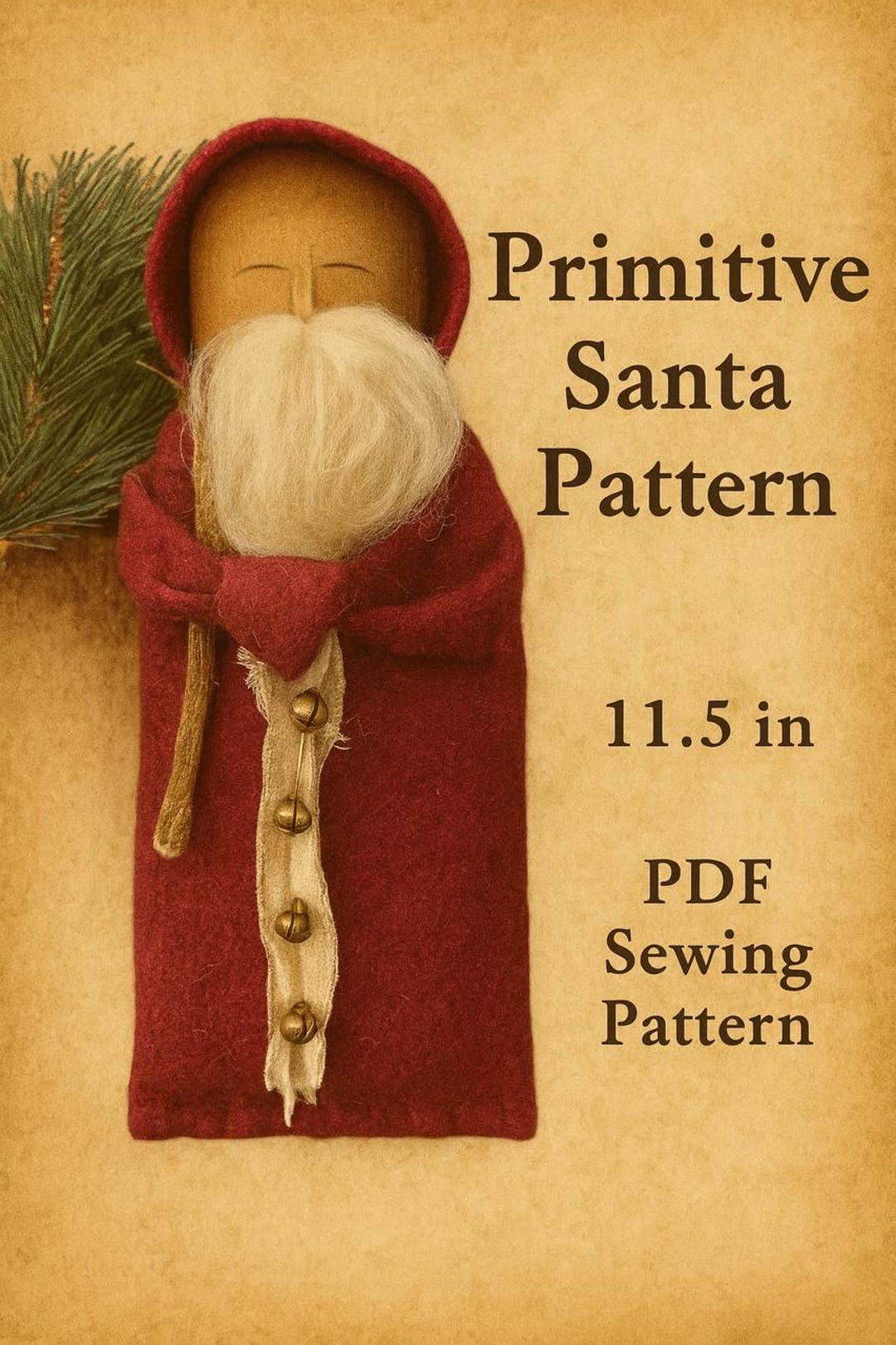 Primitive Santa Pattern Tutorial PDF – Christmas Folk Art Doll Sewing ...