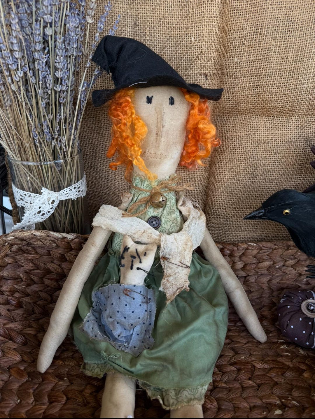 Primitive Witch Doll ROWENA – Handmade Folk Art Halloween Decor - Etsy
