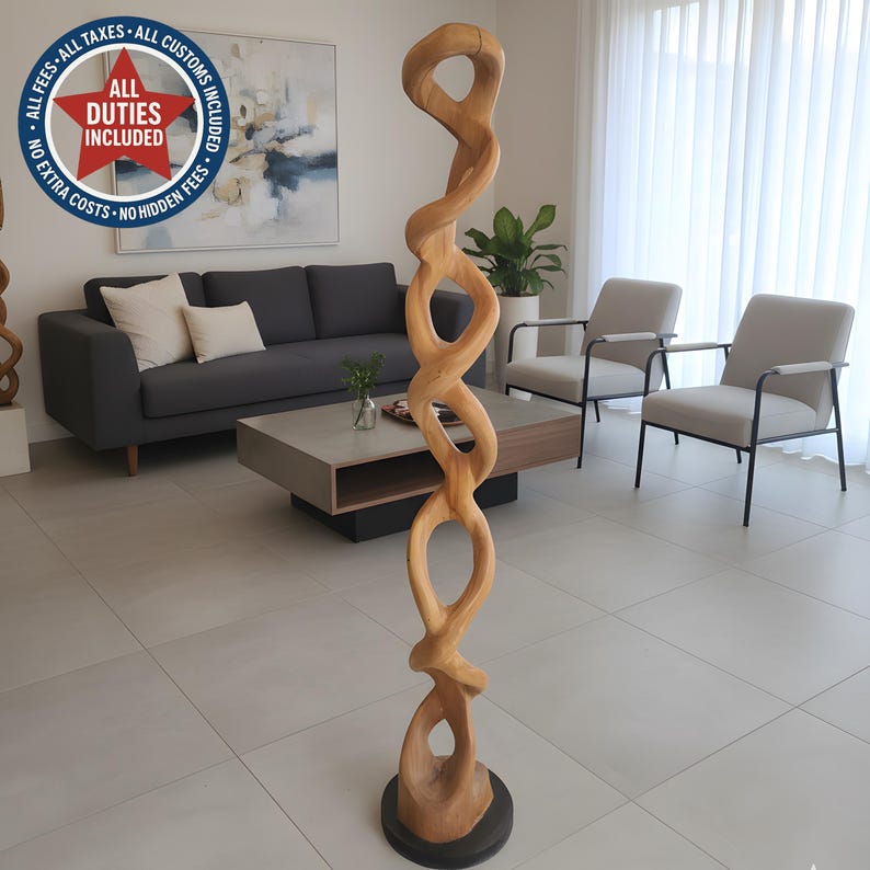 Abstract Large Floor Wooden Statue Handcrafted Sculpture for Wabi Sabi ...