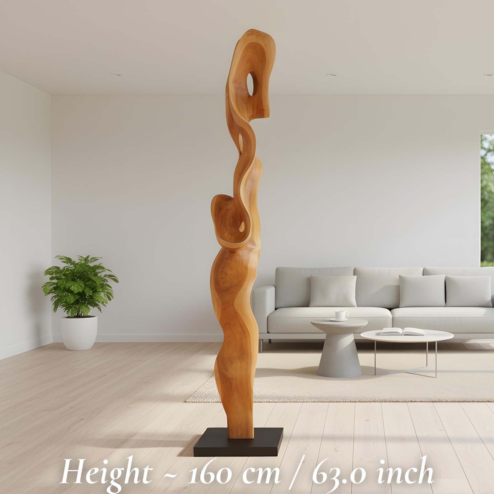 Large Handcrafted Wood Sculpture: Tall Abstract Wooden Statue, Japandi ...