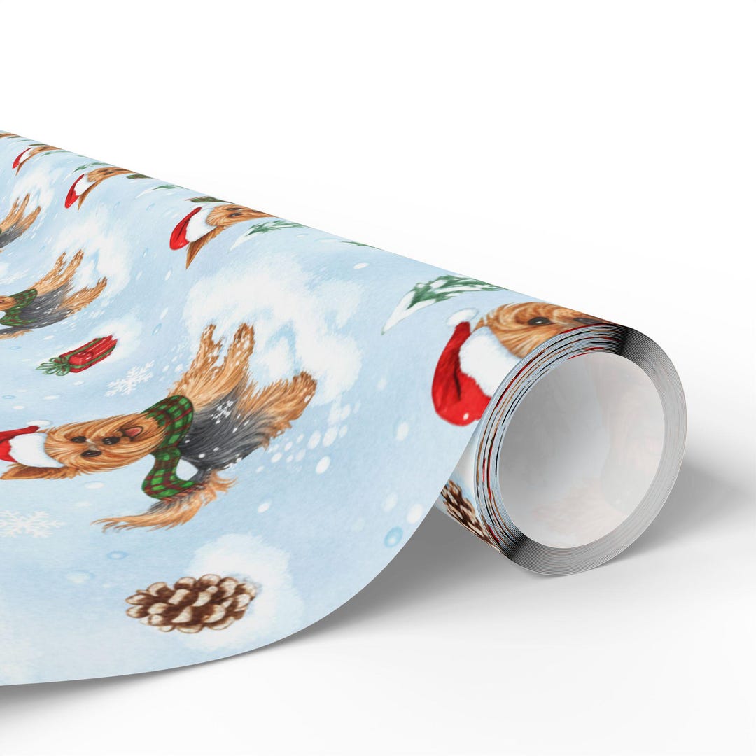 Christmas Yorkie Wrapping Paper Roll Cute Yorkie in Santa Hat Holiday ...