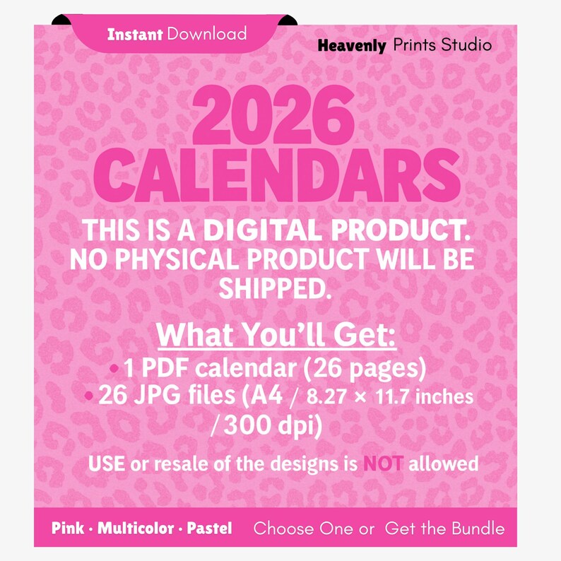 Custom 2026 Pink Leopard Calendar With Your Logo – Digital Download - Etsy