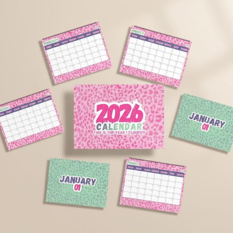 2026 Leopard Print Calendar A4 Printable Planner PDF JPG Digital ...