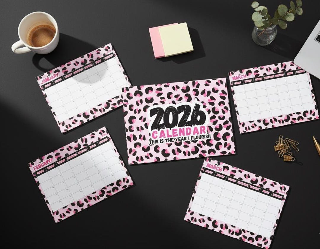 Custom 2026 Pink Leopard Calendar With Your Logo – Digital Download - Etsy