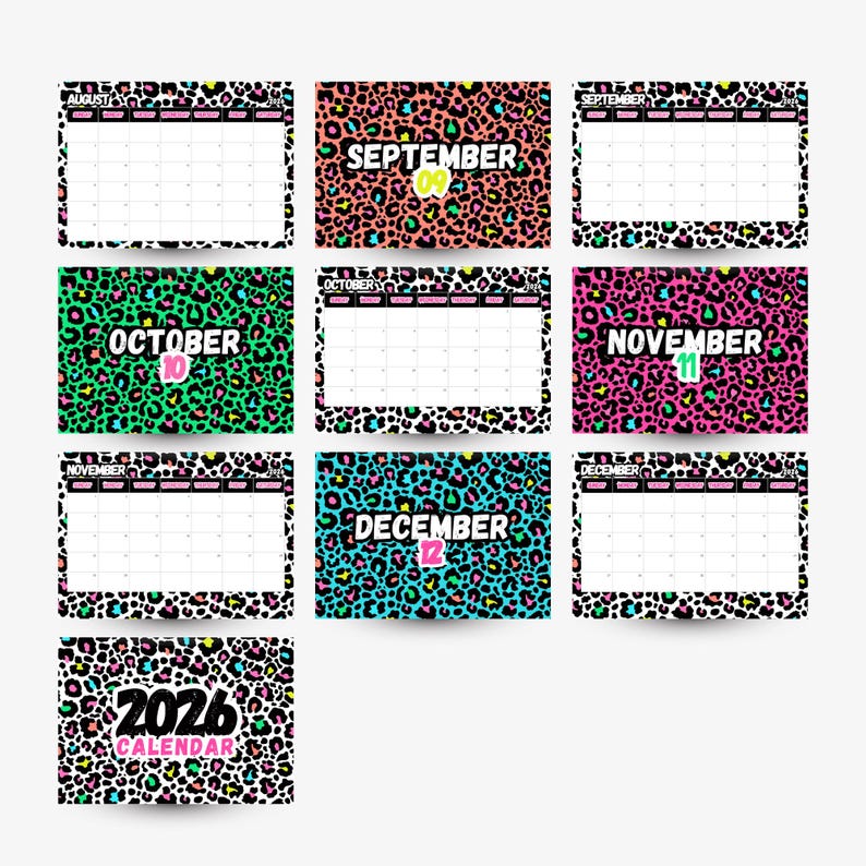 2026 Multicolor Leopard Print Calendar | A4 Printable Planner | Black ...