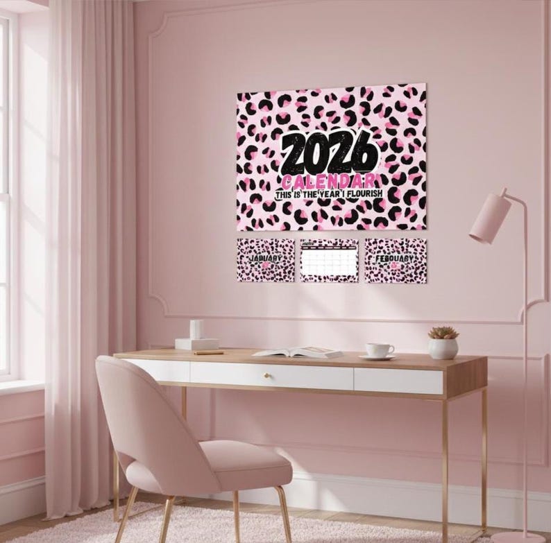 Custom 2026 Pink Leopard Calendar With Your Logo – Digital Download - Etsy
